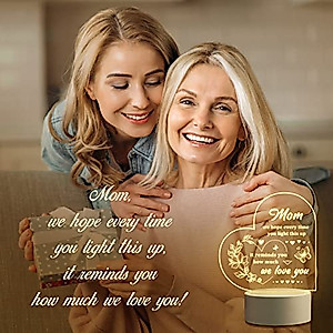 Birthday Gifts for Mom, Mothers Day Gifts from Daughter or Son - Mom Gifts for Mothers Day - to My Mom Night Light Engraved with Saying, Best Christmas Gifts for Mom or Step Mother