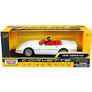 Motormax Toy 1986 Chevy Corvette C4 Convertible White with Red Interior History of Corvette Series 1/24 Diecast Model Car by Motormax 73298