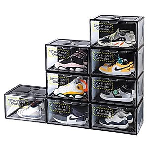 AIKANG 8 Pack Shoe Storage Boxes, Oversize 14.9" x11" x 9.25" Hard Plastic Shoe Box, Shoe Boxes With Magnetic Clear Door for Sneaker Display. (8 Pack, BLACK)