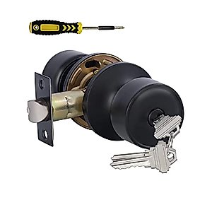 Lanwandeng Keyed Alike Entry Door Knob with Lock, Interior and Exterior Door Lock, Matte Black Door knobs with Lock for Bedroom/Bathrooom