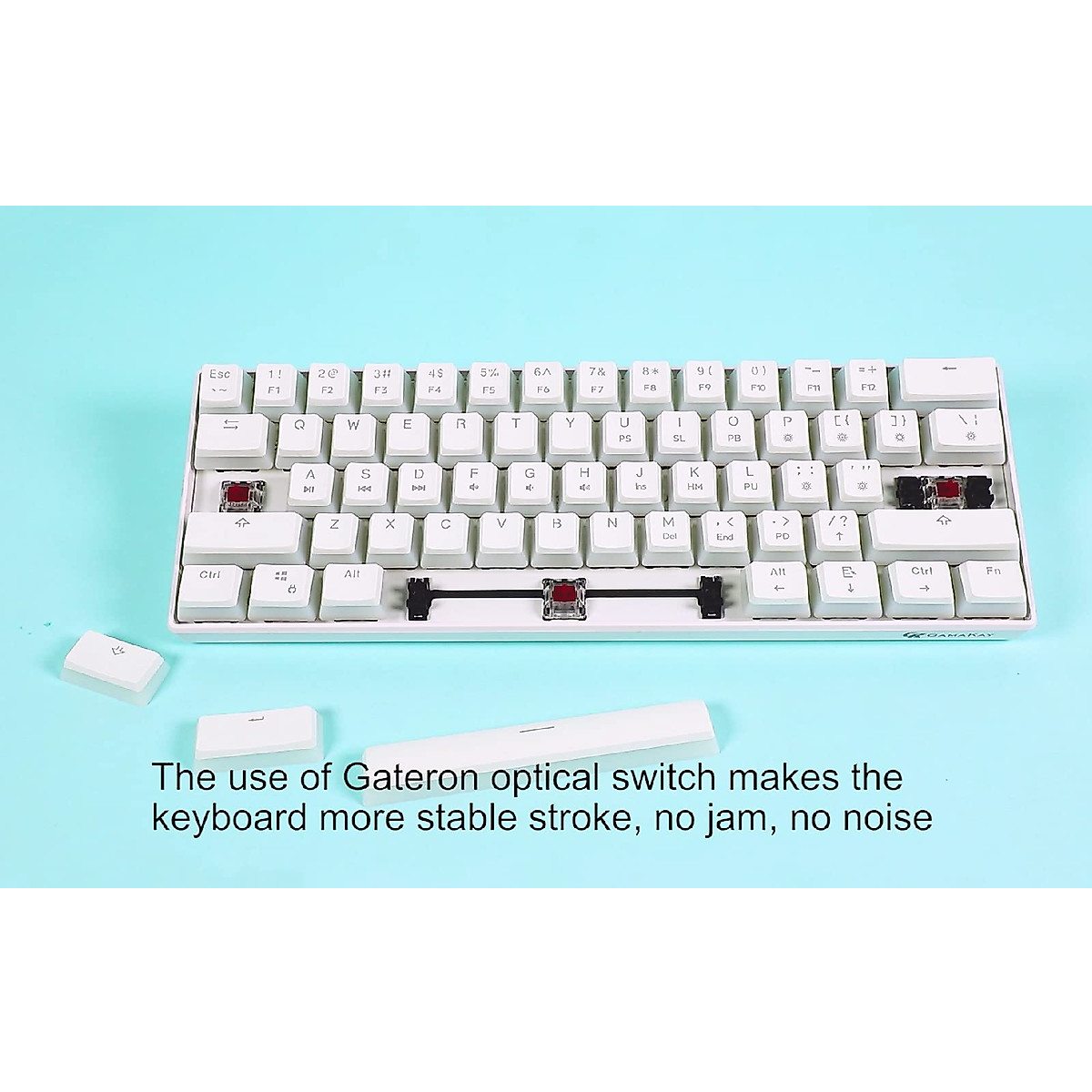 GK GAMAKAY MK61 RGB Pudding Keyboard, 61 Keys Gateron Optical Switch PBT Pudding Keycaps, Hot Swap Backlit Ultra-Compact Wired Gaming Keyboard for Windows Mac PC Gamers (Yellow Switch V2, White)