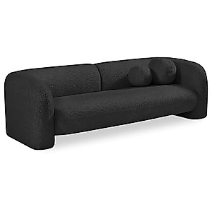 Meridian Furniture 139Black-S Emory Collection Art Deco Boucle Fabric Upholstered Sofa with Rich Black Boucle Fabric, Ball Pillows Included, 89" W x 34" D x 27" H, Black