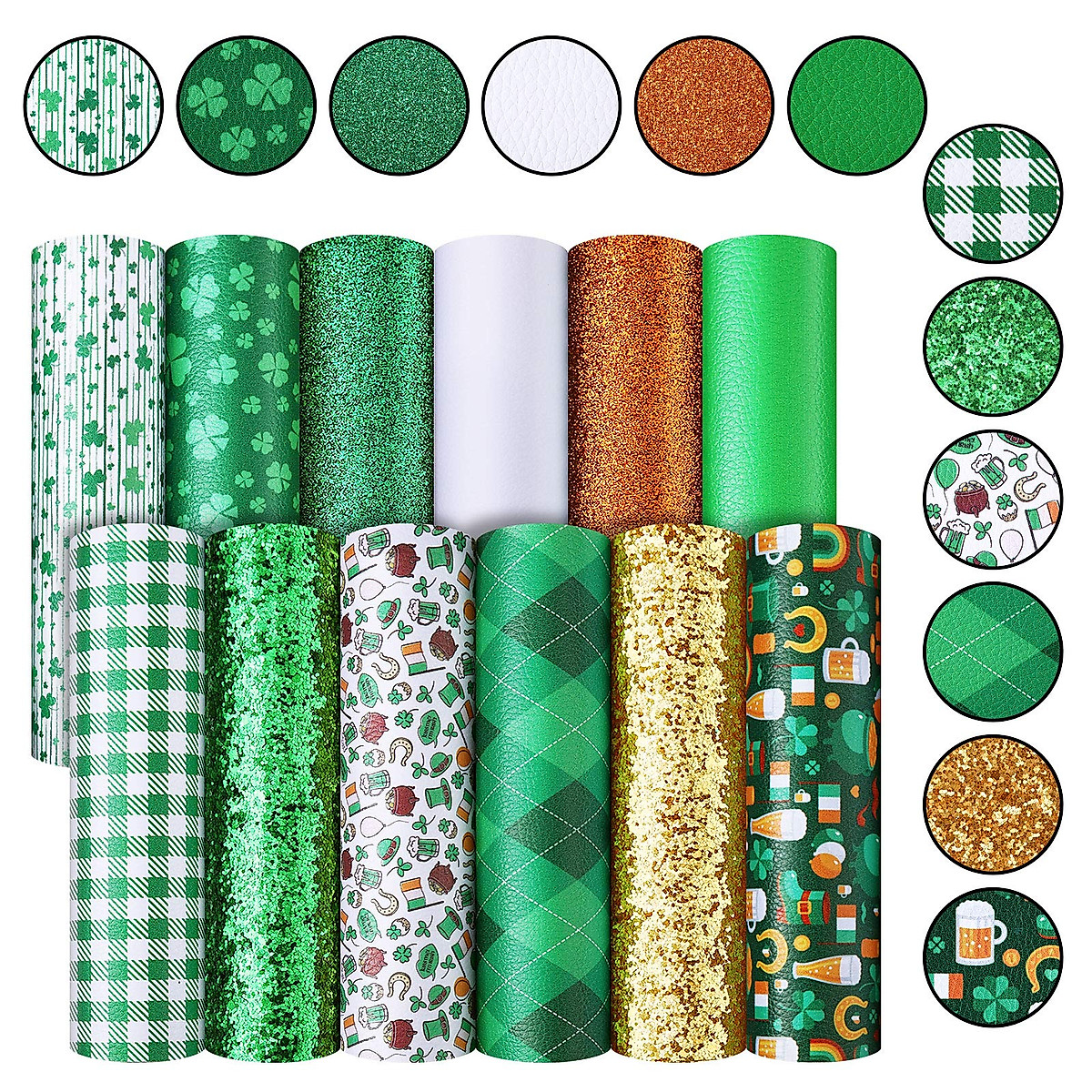 Weewooday 22 Pieces St. Patrick's Day Faux Leather Sheets and Earring Cutting Dies Shamrock Teardrop Hat Earring Die Cutting Glitter Leather Fabric for St. Patrick's Day DIY Earrings Hair Bow Craft