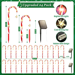 BONLION 24 Pack Christmas Lights Outdoor, 56.5ft Long Solar Candy Cane Lights 8 Modes Christmas Decorations Outside with 144 LED & Bright Star, Waterproof Yard Pathway Outdoor Christmas Decorations