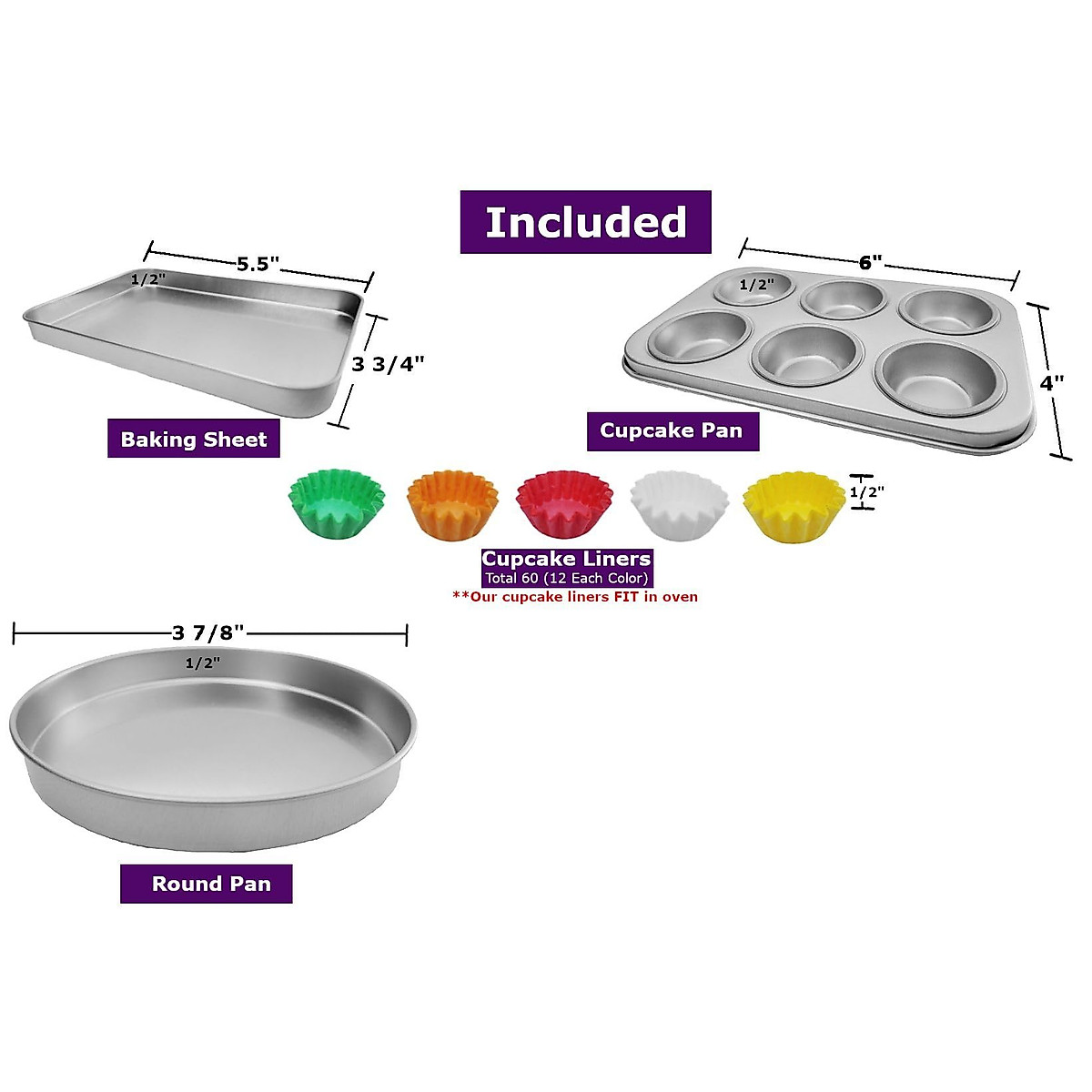 Pan Set Compatible with Easy Bake Ultimate Oven | Includes Cupcake Liners THAT WILL FIT UNLIKE OTHERS!!