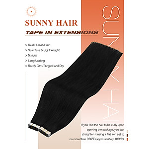 Sunny Hair Tape in Hair Extensions Human Hair Black 22 Inch Hair Extensions Real Human Hair Tape in Extensions Invisible Tape in Human Hair Extensions Seamless Hair Extensions Jet Black 50g 20pcs