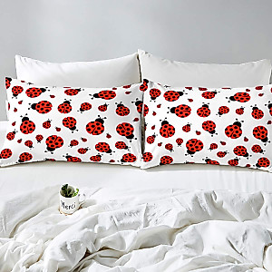 Feelyou Ladybug Bedding Set Cute Bug Pattern Bed Sheet Set for Boys Girls Entomology Fitted Sheet Kids Toddler Twin Size Includes 1 Sheets & 1 Pillowcase (No Flat Sheet)
