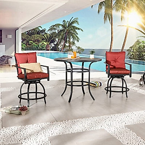 3 Piece Outdoor Bistro Set with Red Cushions Scandinavian Square Polyester Coffee Table Cushion Included