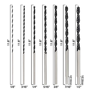 COMOWARE Extra Long Brad Point Drill Bit Set - 300mm Carbon Steel Wood Drill Bit Set for Hardwood, Plywood, Plastic, Aluminum, 7Pcs | 1/8'', 3/16'', 1/4'', 5/16'', 3/8'', 7/16'', 1/2'' (7 Pcs)