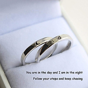BTSEURY 2Pcs Adjustable Rings Couples,Rings for Women Men,Promise Engagement Rings for Lovers His and Her Set Sun and Moon 2In1 I Love You Heart Rings