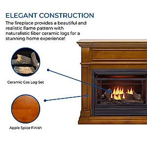Duluth Forge Dual Fuel Ventless Gas Fireplace System with Mantle, Remote Control, 5 Fire Logs, Use with Natural Gas or Liquid Propane, 26000 BTU, Heats up to 1350 Sq. Ft., Apple Spice