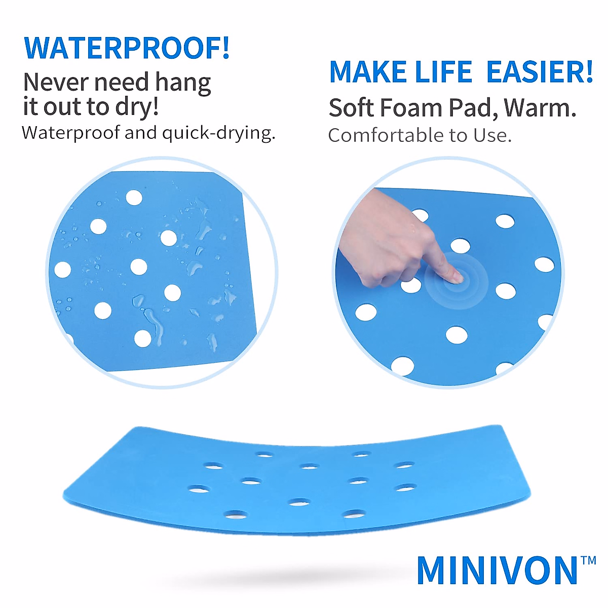 MINIVON Shower Chair Pad 9" x 14" Inch Bath Seat Cushion Anti Skid, Cover Bathroom Tub Transfer Bench, Stickable Waterproof Soft Foam Fit Bath Chair, Padded Shower Stool Seat Mat for Elderly