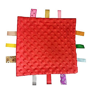 G-Tree Baby Comfort Blanket with Tag, Multi-Coloured Dinosaurs Tag, FOMUNI Taggy Blanket - Red Textured Underside