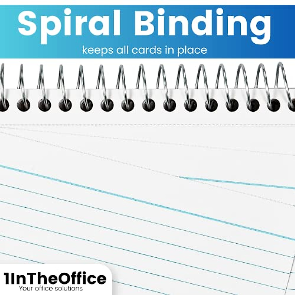 1InTheOffice Spiral Index Cards 3x5 Ruled, Spiral Bound, 50 White Cards/Spiral