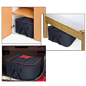 Storite Nylon Big Underbed Storage Bag Moisture Proof Cloth Organiser with Zippered Closure and Handle(BlackRed, 54x46x28cm) Rectangular (1 Pack)