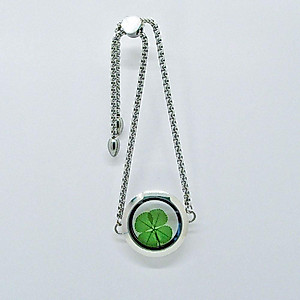 Clovers Online Genuine Preserved Four Leaf Clover Good Luck Charm Floating in a Stainless Steel Bolo Bracelet