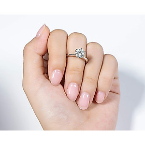 WOAINI 0.5-3 Carat Moissanite Ring, Platinum Plated Sterling Silver Round Cut Solitaire Ring for Women, Engagement, Promise, Wedding