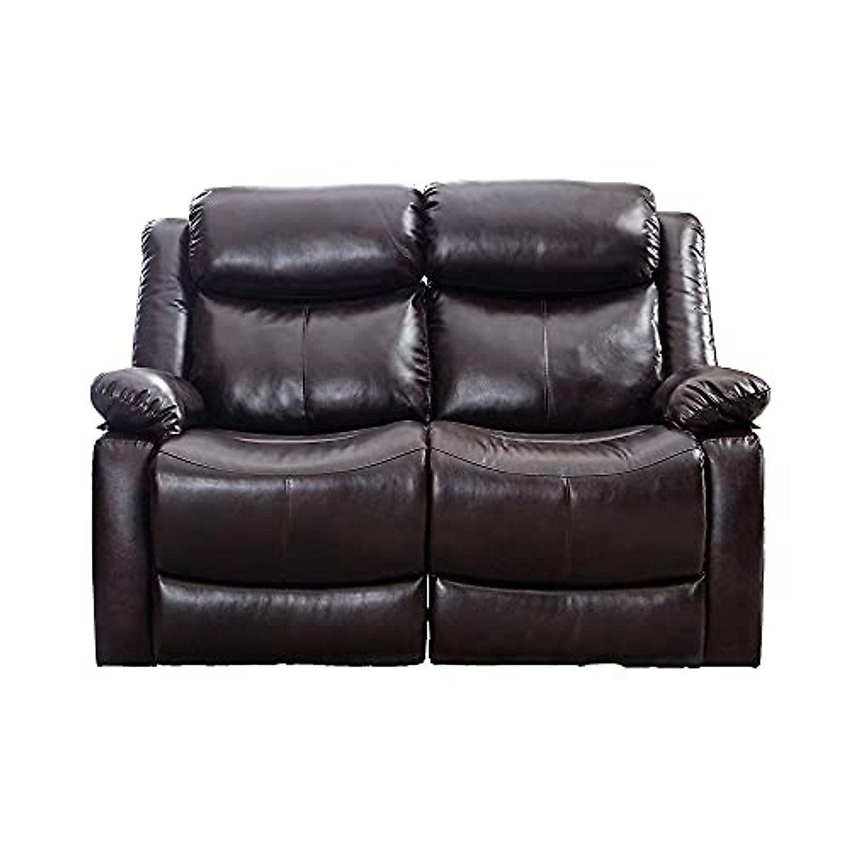 MOEO Leather Reclining Loveseat Sofa, Manual Living Room 2 Seat Couch for Dorm Small Apartment Home, Brown
