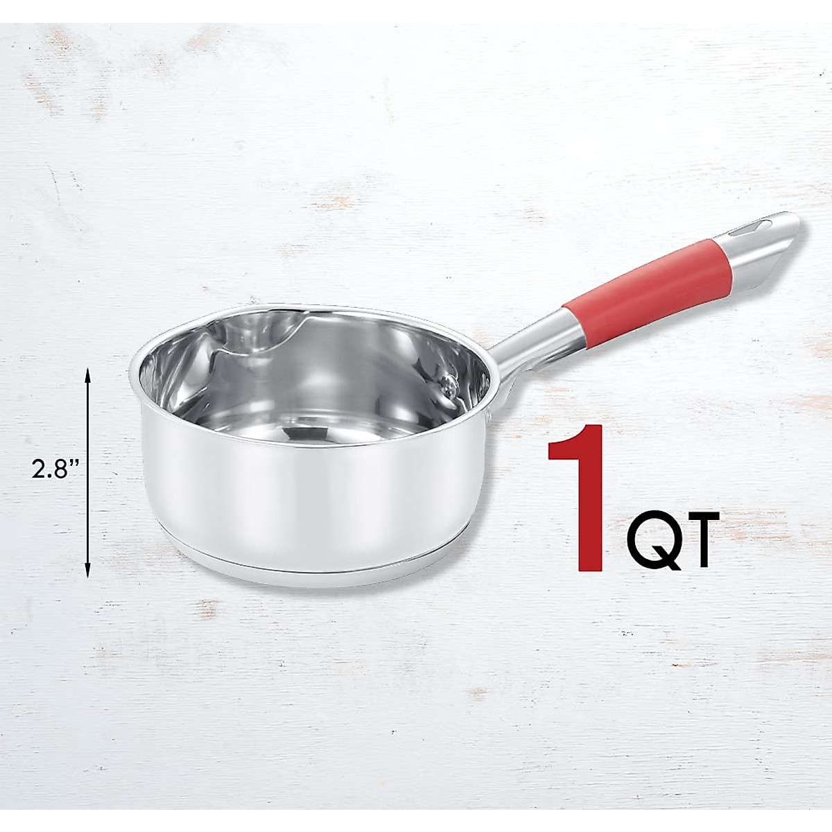 Concord 1 Quart Stainless Steel Saucepan with SIMPLE POUR Vented Glass Lid. Features Dual Pouring Spouts and Volume Marking. Perfect for making Sauces, Jam, Ramen, and more