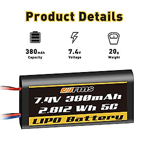 EAZYRC FMS 7.4V 380mAh Battery for 1/24 FCX Power Wagon,1/12 Willys, 1/24 Smasher RTR,1/24 k5 Chevy Blazer RTR