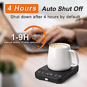 Feify Coffee Mug Warmer，Electric Coffee Warmer for Desk Home Office, Auto On/Off Gravity-Induction Smart Cup Warmer with 9 Temperature Setting，1-9 Timer Beverage Warmer Plate for Candle Milk Tea Black