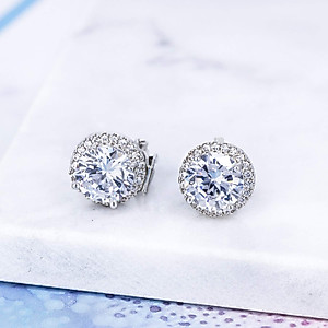 YOQUCOL Bright 10mm Cubic Zirconia Clip On Earrings Crystal Round Non Pierced Stud For Women