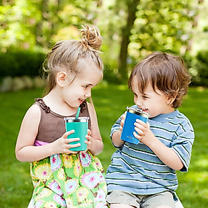 Signice Kids Cups with Straw Lid Upgraded Leak Proof 8.5 Oz Toddler Smoothie Cup Vacuum Insulated Stainless Steel Toddlers Cups Baby Child Tumbler,BPA Free,2 Pack (Aqua & Blue)