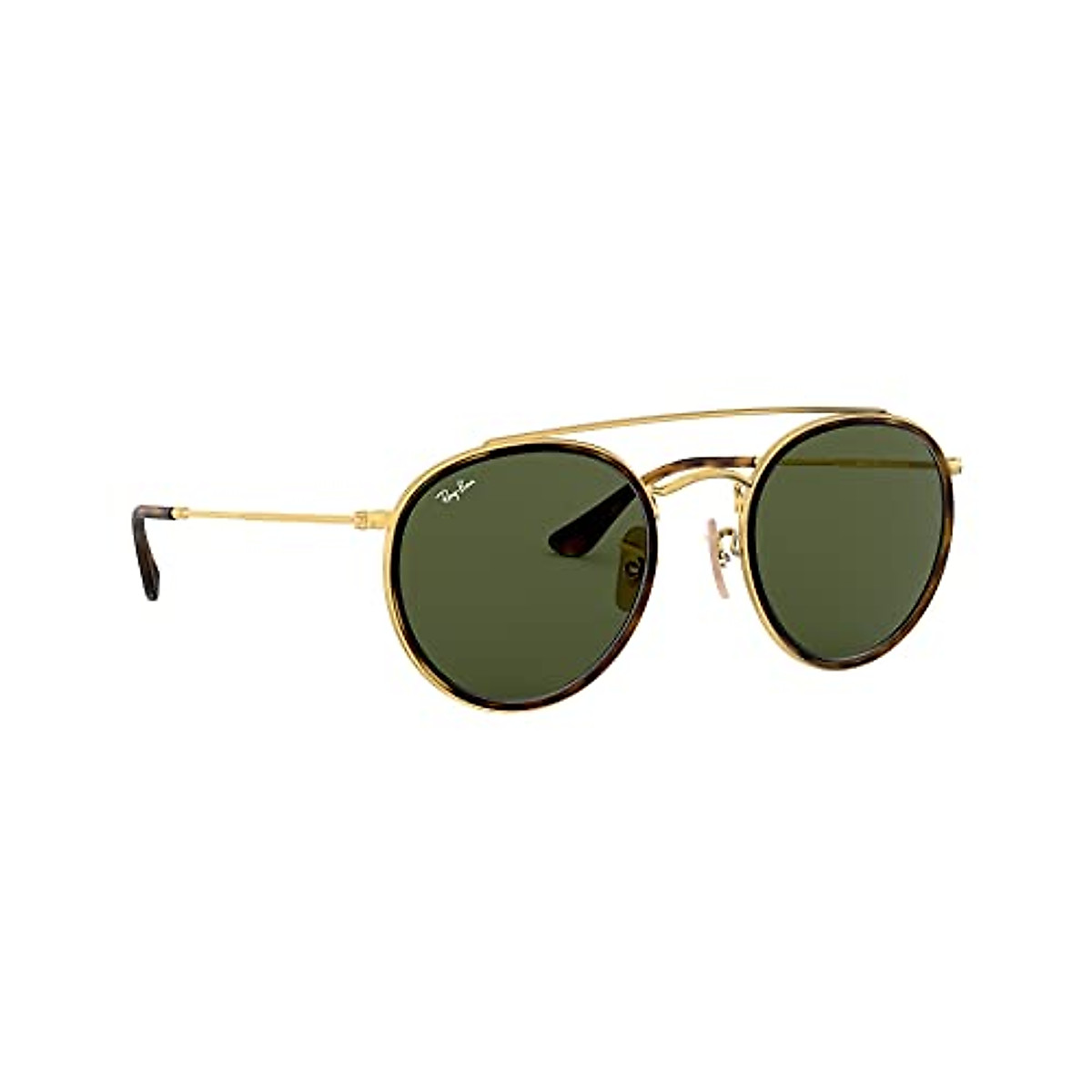 Ray-Ban RB3647N Double Bridge Round Sunglasses, Gold/G-15 Green, 51 mm + 1
