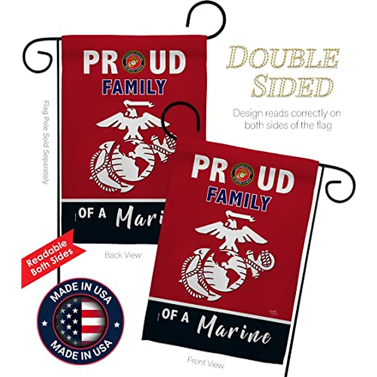 Breeze Decor Proud Family Garden Flag Set Wood Dowel Armed Forces Marine Corps USMC Semper Fi United State American Military Veteran Retire Official House Yard Gift Double-Sided, Made in USA