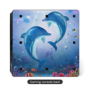 Dolphin Family in Colorful Tropical Ocean Sticker for P-S4 Controller Full Protective Skin Cover Design Wrap Decal Sticker Compatible with P-S4 Print