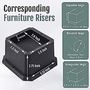 BTSD-home Bed Risers 2, 3 or 4 Inch Heavy Duty Furniture Risers Adjustable Dorm Bed Lifts Risers Table Desks Legs Blocks 4 Pack Black