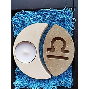 Libra Stone Tealight Candle Holder Handmade in Italy - Gift Box, Candle & Blank Message Card All Incl - Birthday September October - Air Zodiac Astrology Horoscope - Keepsake Ornament Home Decor