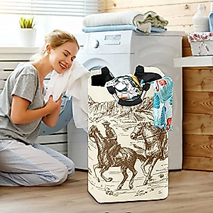 WELLDAY Laundry Hamper with Handle Western Desert Cowboy Laundry Baskets Foldable Dirty Clothes Basket Large Storage Laundry Organizer