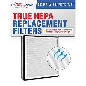 LifeSupplyUSA 3-in-1 True HEPA Air Cleaner Replacement Filter + Activated Carbon Filter + Pre Filter Compatible with Surround Air MT-8400SF Air Purifiers