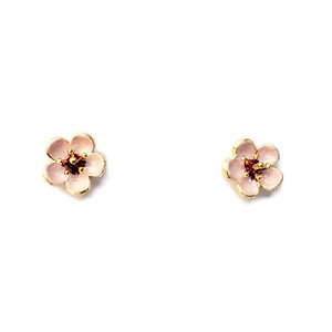 Cherry Blossom Flower Art Jewelry - Tiny Hand Painted Pink Studs - Quality Handmade Gift - Very Small Pretty Flowers on Post Earrings