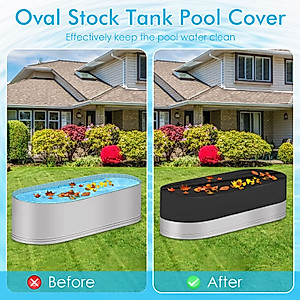 Oval Stock Tank Pool Cover 8 ft, 420D Heavy Duty Waterproof Polyester Oxford, Round Ended Stock Tank, Galvanized Stock Tank Pool Cover to Keep Oval Stock Tank Cold Plunge Pool, Tub, Pool Clean, Black