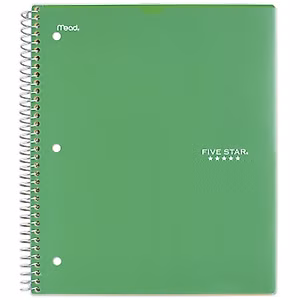 Five Star Spiral Notebook, 1 Subject, College Ruled Paper, 100 Sheets, 11" x 8-1/2" Sheet Size, Customizable Cover, Color Selected For You, 1 Count (08230)