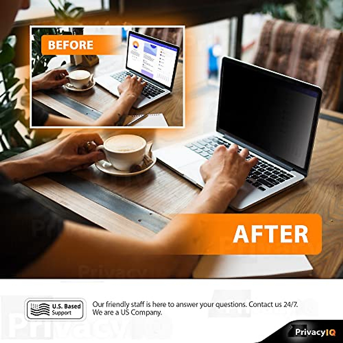 Privacy IQ 14" Inch (1 Pack) Laptop Privacy Screen-Filter for 16:9 Widescreen Display; 60 Degree Privacy, Advanced Anti-Glare, UV Light Reduction & Blue Light Filter