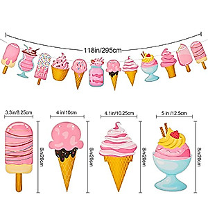 2 Pieces Ice Cream Banner Banner Ice Cream Theme Party Decoration Party Supplies Signs Streamer Decor for Events Holidays School Summer Pool Beach Kid Happy Birthday Party