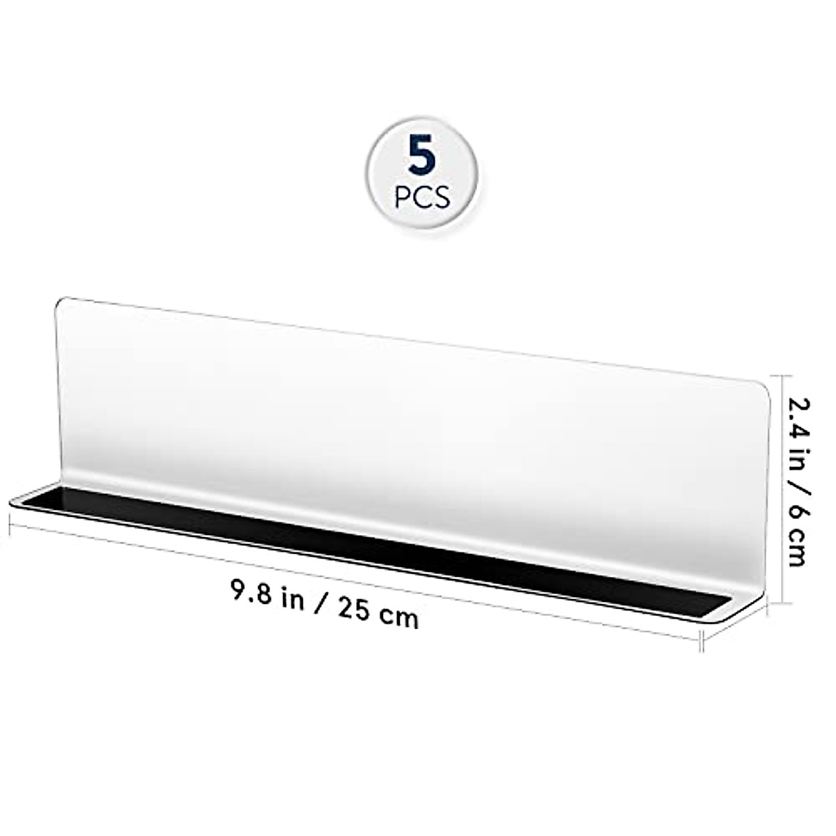 ULTECHNOVO Clear Shelf Dividers, Plastic Shelf Divider- 5PCS Shelf Separator with Magnetic Side- Firmly Standing Clear Shelf Clapboard for Cabinets Shelf Store Goods