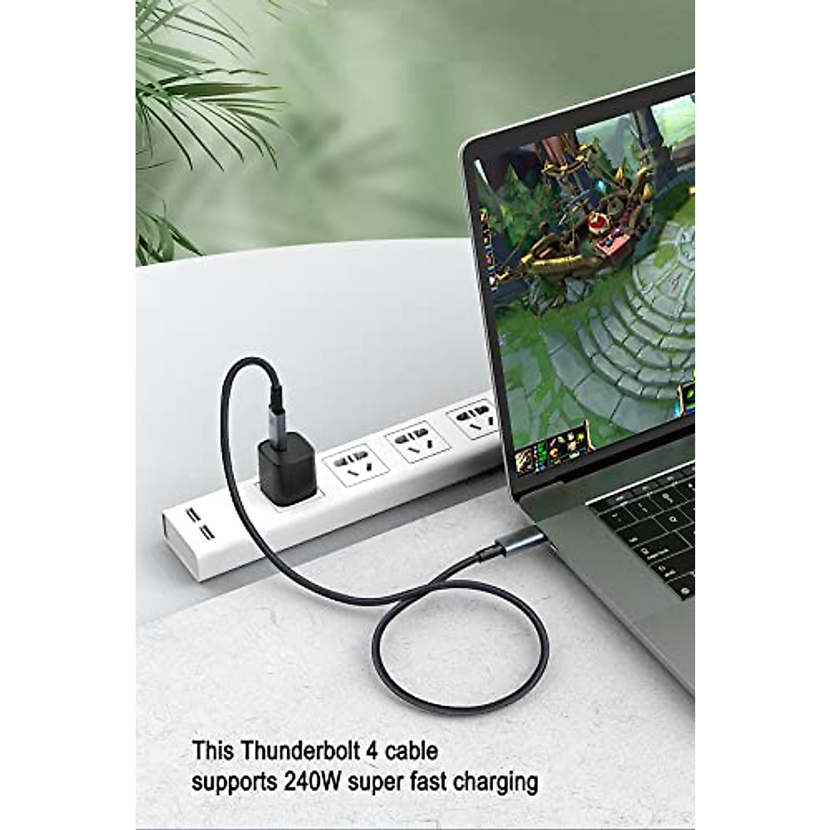 Zingther Full-Featured USB C Cable for Video, Data and 240W Fast Charging, 40Gbps Super Speed USB4.0 Cord and 8K 60Hz Monitor Link, Compatible with All Thunderbolt 3 and 4 - Silver/Black, 1m/3.3ft