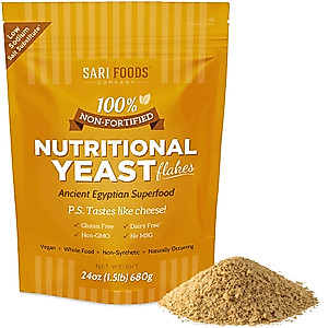 Sari Foods- Non-Fortified Nutritional Yeast Flakes, 24oz or 8oz, Superfood, Rich in Vegan Protein. Gluten Free & Dairy Free Cheese Substitute, Vitamins B, Beta-glucans, and All 18 Amino Acids, Non GMO
