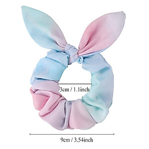Bow Scrunchies for Hair, Funtopia 12 Pcs Cute Rabbit Bunny Ear Scrunchies, Fashion Colorful Tie Dye Scrunchy Hair Ties Bowknot Ponytail Holders for Women Girls Kids