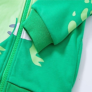 Azalquat Baby Toddler Boys Dinosaur Hooded Zip Jacket Casual Outerwear Active Sweatshirt (Green Dinosaur, 4-5T)