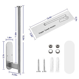 Ulogu Paper Towel Holder, Wall Mount Paper Towel Holder Optional Perforated or self-Adhesive, Paper Towel Holder Under Cabinet for Kitchen, Pantry, Sink, Bathroom, Home Organization Silver