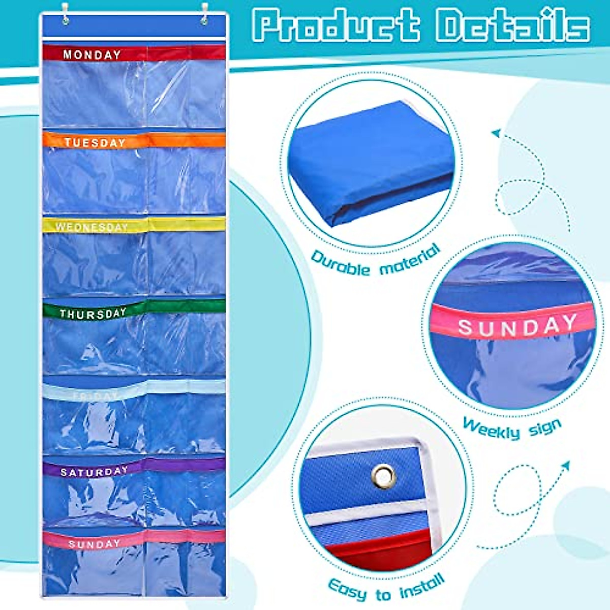 2 Pcs Daily Activity Kids Clothes Organizer Rainbow Weekly Hanging Closet Portable Kids Clothes Storage Prepare and Organize a Week’s Worth of Your Children's Clothing Organizer for Room (Blue)