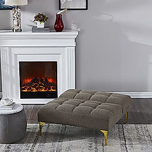 Convertible Sofa Bed, Single Futon Sofa Bed with Adjustable Backrest and Gold Metal Legs, Teddy Fabric Armless Chair for Living Room Bedroom Apartment Office, Taupe