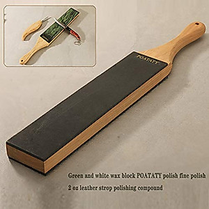 POATATY Leather Strop Paddle with Polishing Compound 14 inch x 2 inch for Sharpening & Honing- Knives Double Sided Strop Paddle - Get Razor-Sharp Edges with Knife Strop Kit