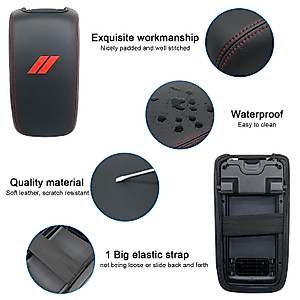 REMOCH for Dodge Charger Accessories 2011-2021 2022 2023 Center Console Cover for Chrysler 300 2015-2022 Leather Armrest Cover Seat Console Box Lid Protector Interior (Red Stitches, Leather)