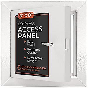 NYCO - White Steel Access Panel for Drywall with Automatic Springbolt Lock & Key - 8 3/8" x 8 3/8" Wall Access Panels - Fire Rated Access Door for Plumbing & Electrical Wall Cover - Hole Panel Cover